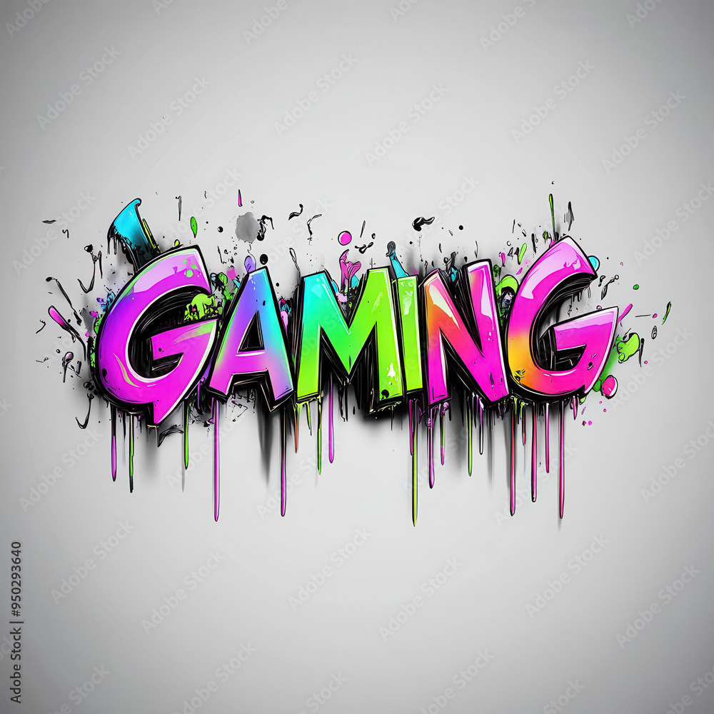 The word GAMING in a graffiti-style font, with spray paint effects and ...