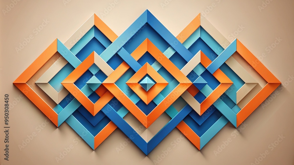 Geometric abstract composition of vibrant blue and orange ...
