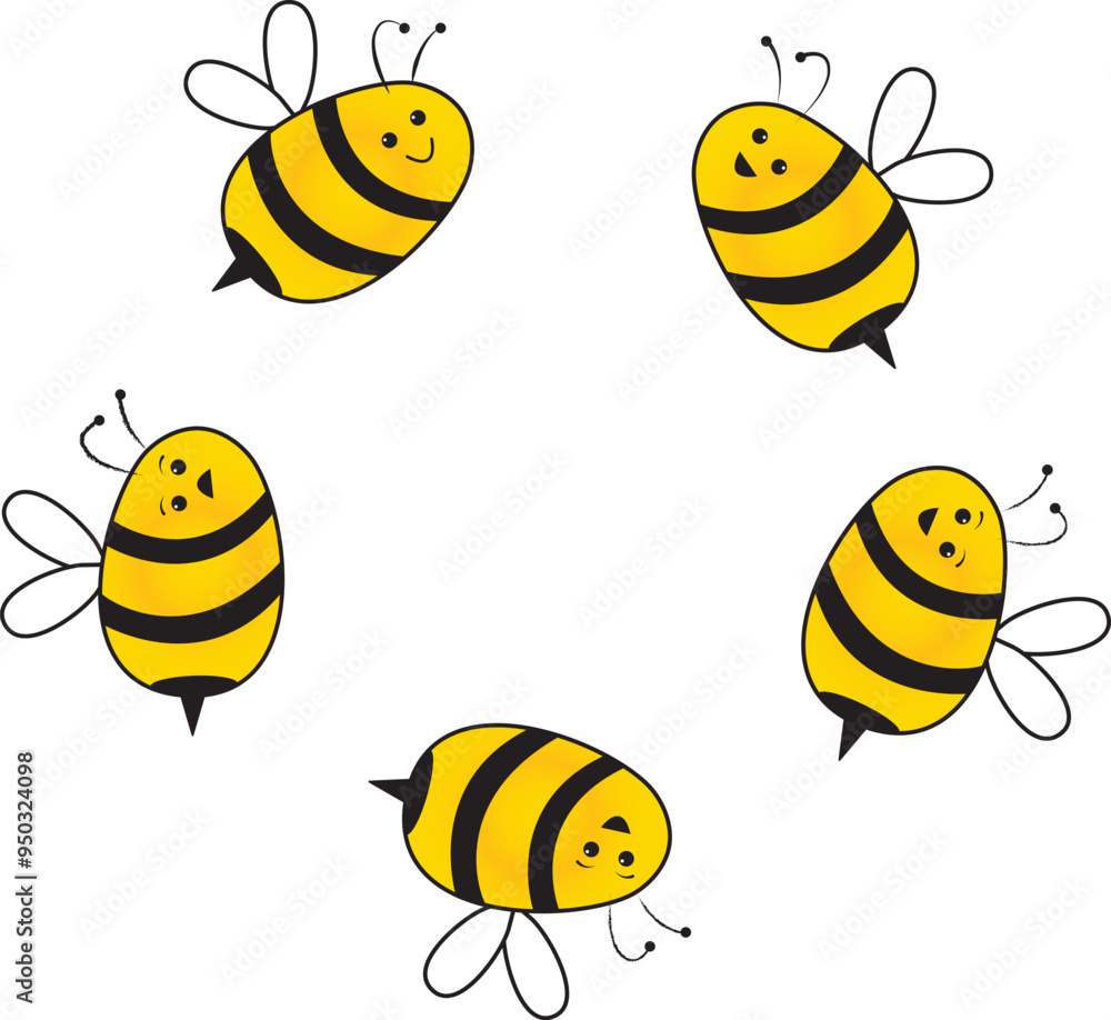 bumble-bee circle. cute honey bee. bumblebee in circle shape, vector ...
