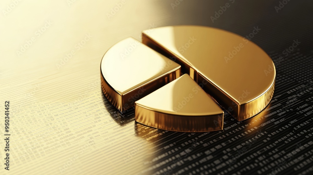 Gold and black pie chart with financial data displayed on a sleek, gold ...