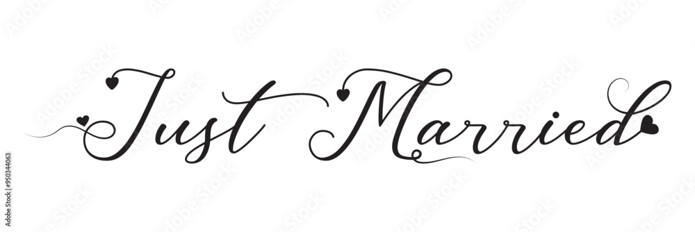 JUST MARRIED hand lettering, vector illustration. Hand drawn lettering ...
