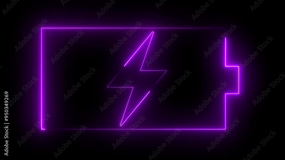 Lightning blinking bolt symbol Neon glowing battery charging icon. Neon ...