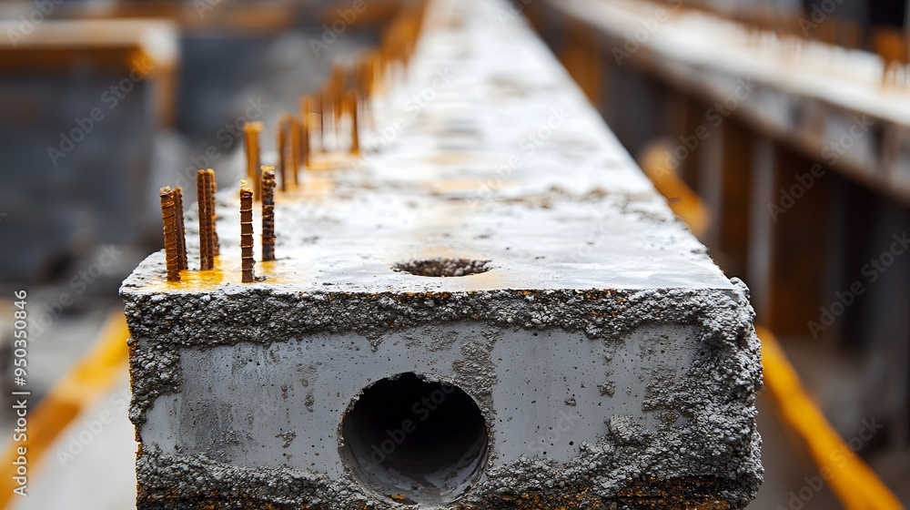 Cured concrete beams with exposed rebar ends ready for the next phase ...