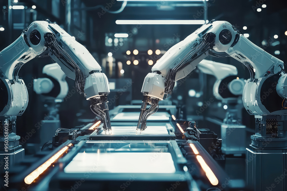 A Glimpse into Tomorrow: An AI-Driven Factory Full of Robotic Arms Collaborating with Precision ...