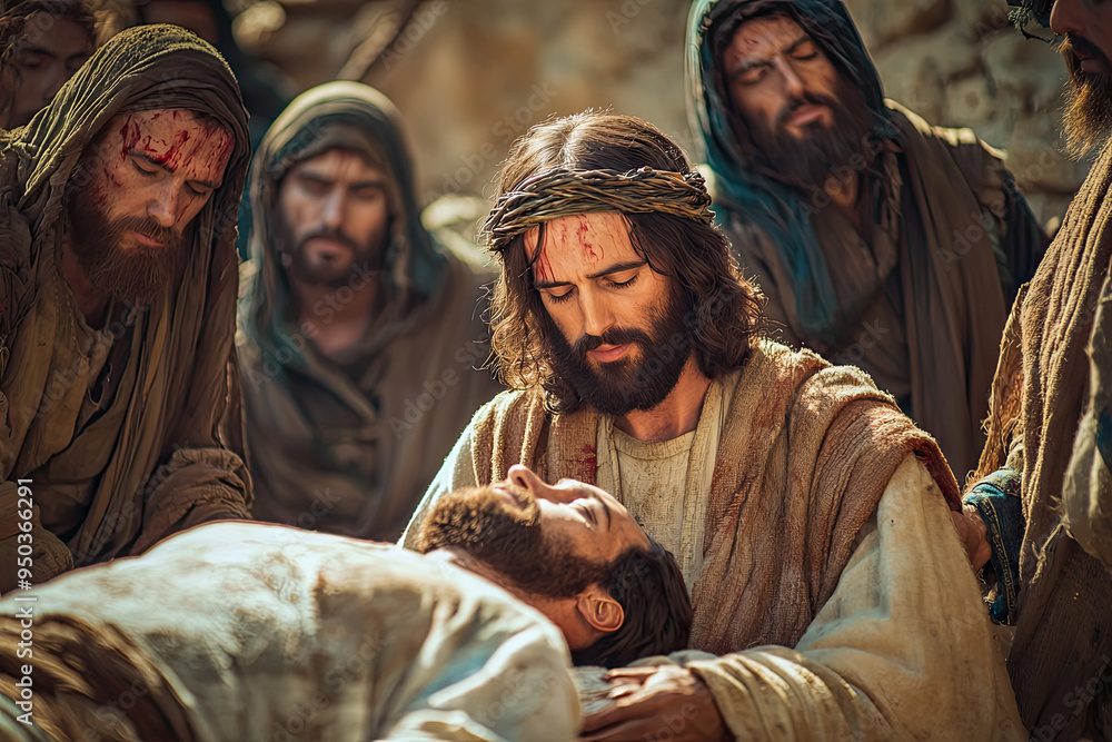 ภาพประกอบสต็อก Jesus Christ Healing the Sick: A Profound Moment of ...