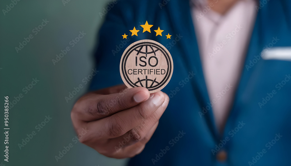 ISO standards quality control. Businessman with quality assurance with ...