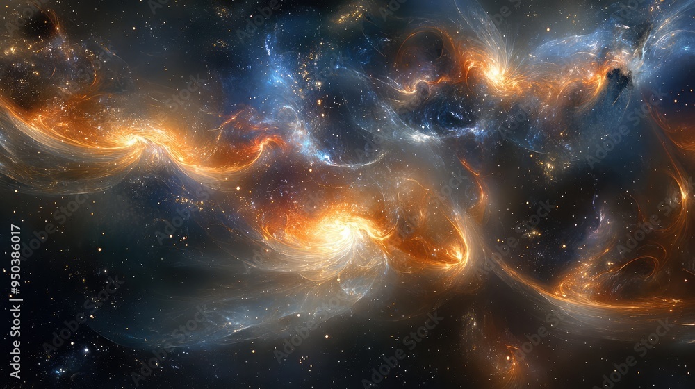 Celestial Echoes: Elegant cosmic waves and luminous star fields blending together in a tranquil ...