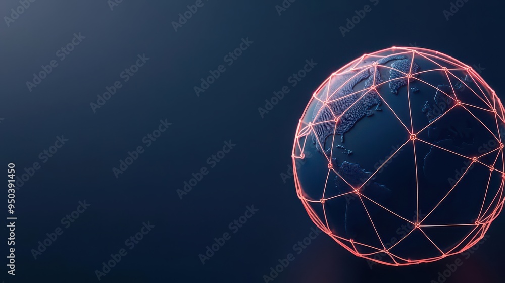 Futuristic neon globe with interconnected nodes, each glowing with ...