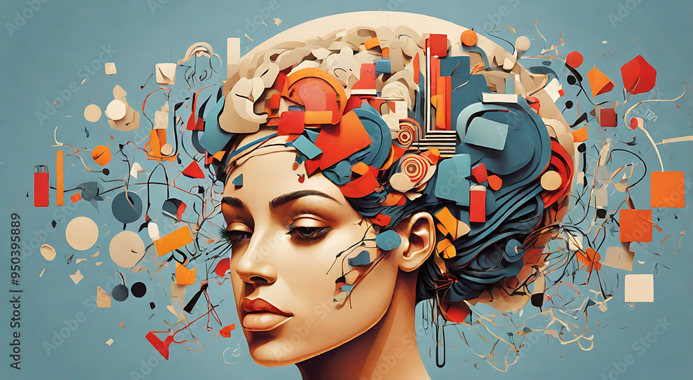 An abstract illustration of cognitive load with representations of ...