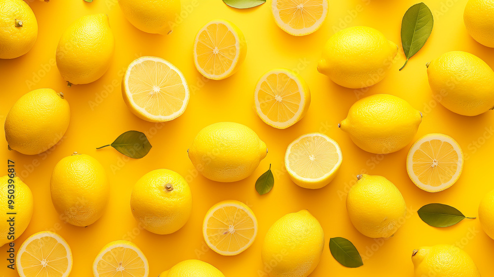 Fresh lemons pattern from flat view isolated on background, summer ...