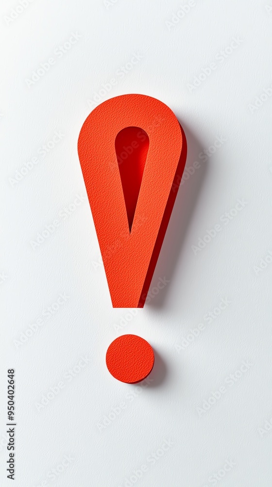 Bright red exclamation mark symbol on a white background, signifying ...