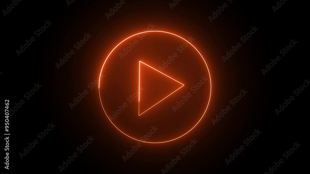 play button on black background. Start button. Neon glowing play button ...