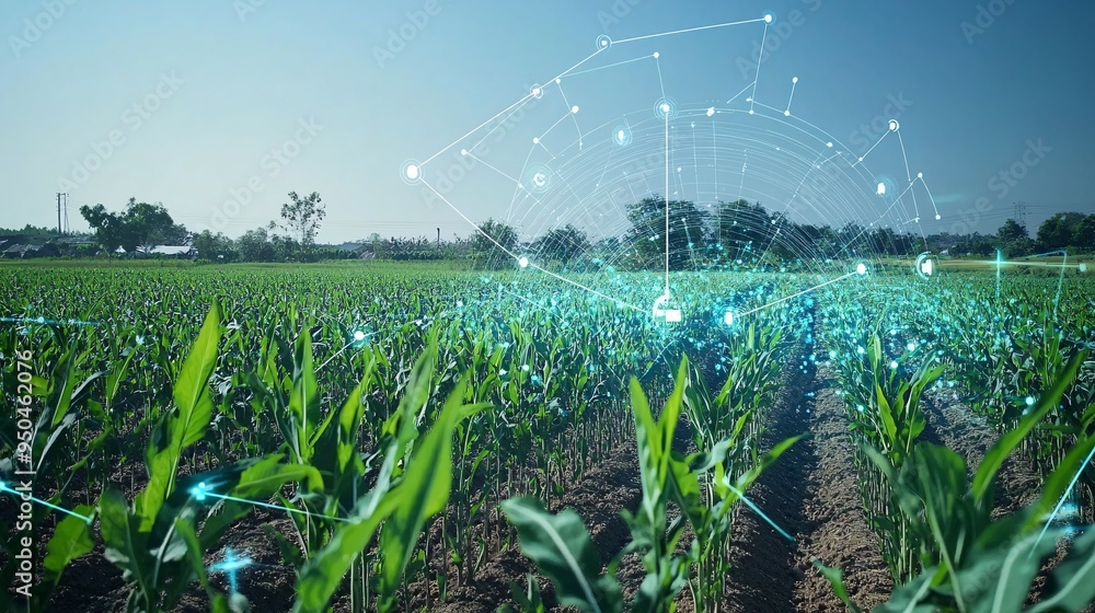 A smart irrigation system with IoT sensors integrated into a field of ...