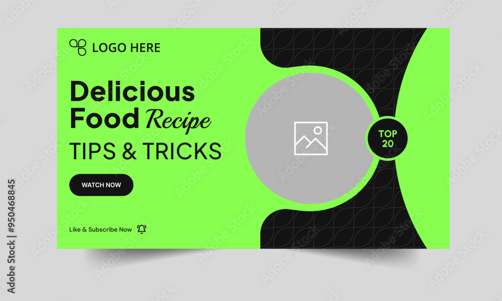 Daily food recipe tips video cover banner design, delicious food recipe ...