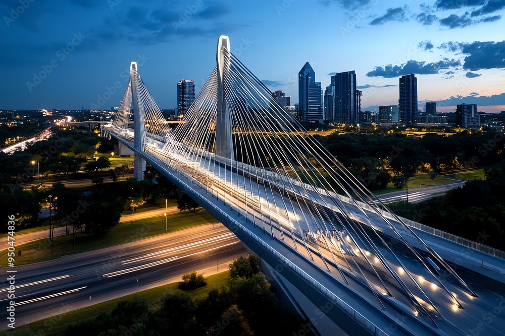 Bridge Cable-Stayed, Modern, and Cityscape visualized in a bustling ...
