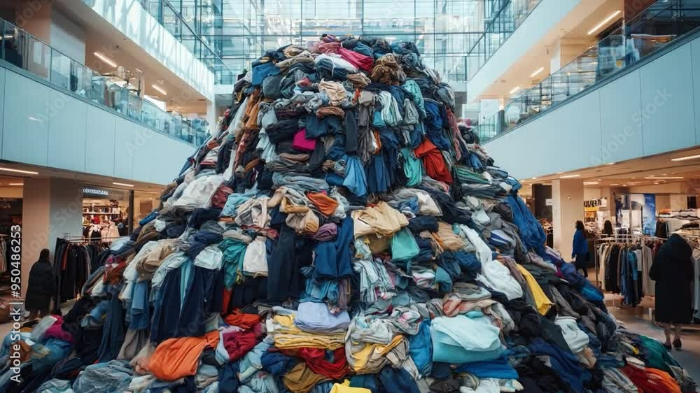 A colorful mound of clothing, in various sizes and styles, dominates a ...