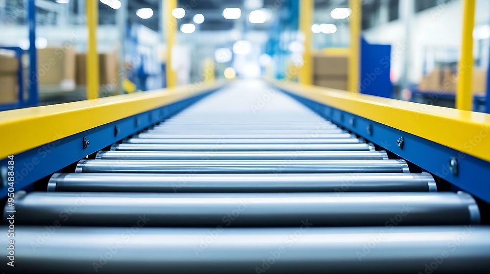 conveyor belt system in a manufacturing plant, industrial automation ...