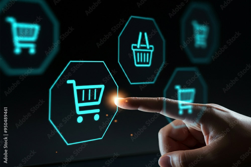 Digital Shopping Experience with Interactive E-Commerce Icons and ...