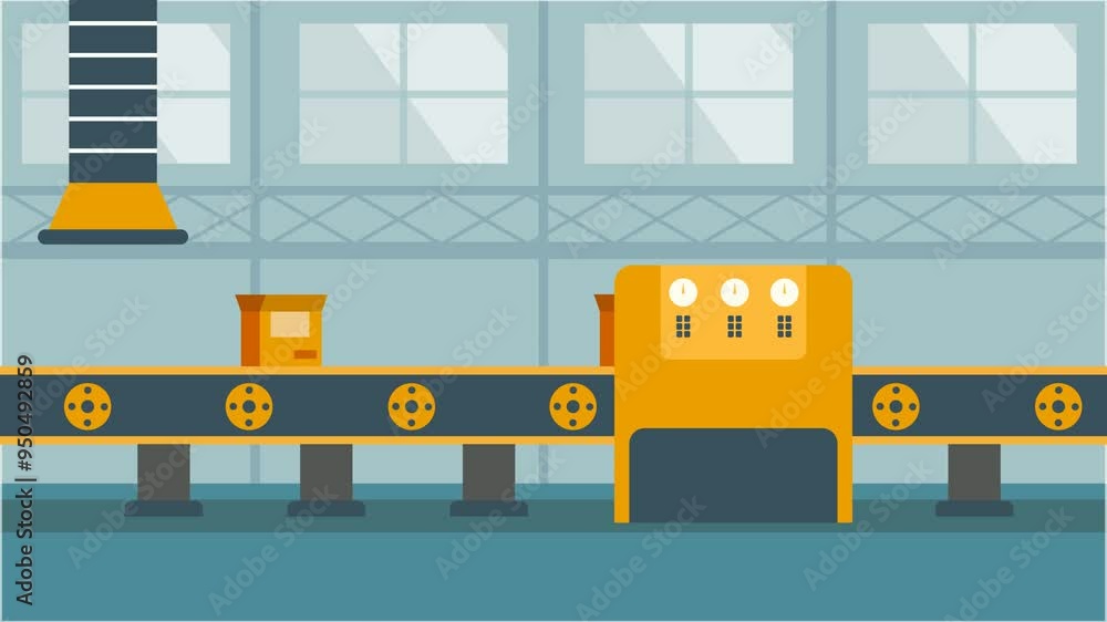 Box Drop and Sorting Process on Conveyor Belt System Animation ...