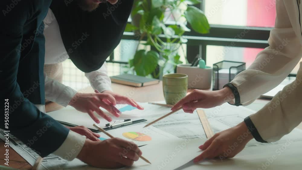 Team architects engineers designers contractors teamwork blueprints ...