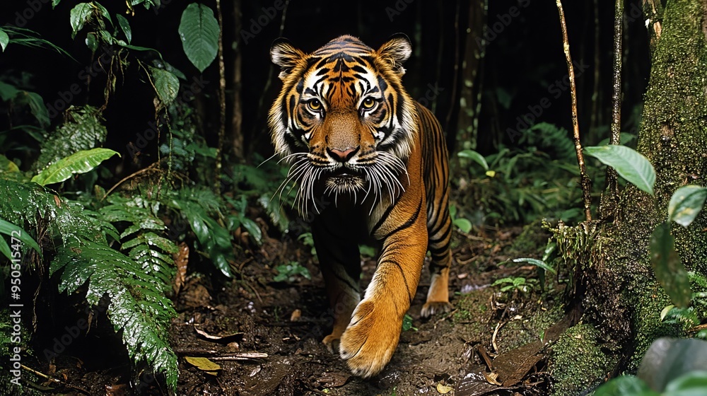 In the lush rainforests of Sumatra, Indonesia, roams the endangered ...