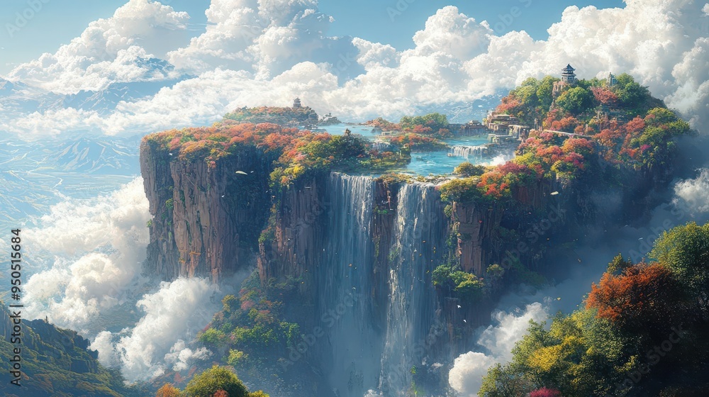 fantasy game landscape art breathtaking vista with impossible floating ...