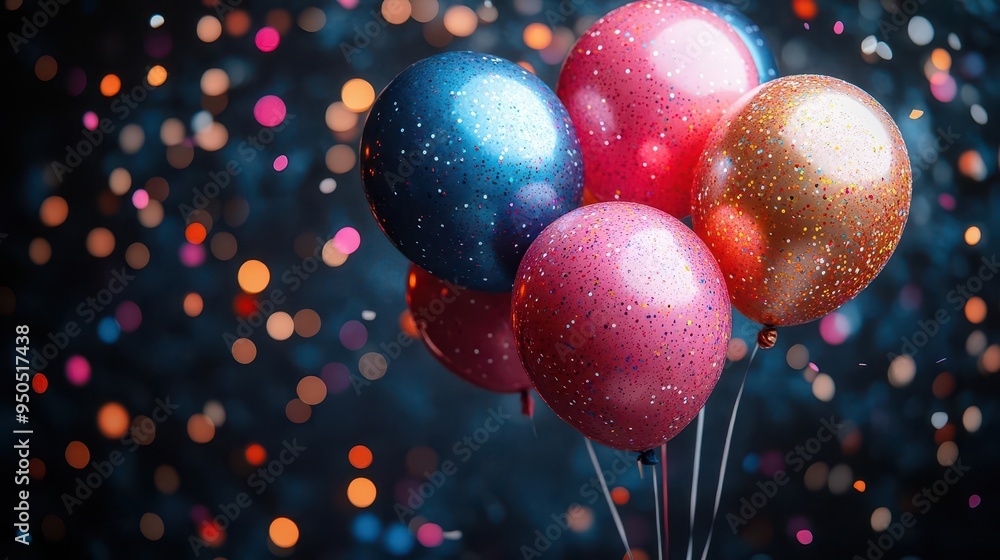festive party scene with colorful confetti and balloons against ...