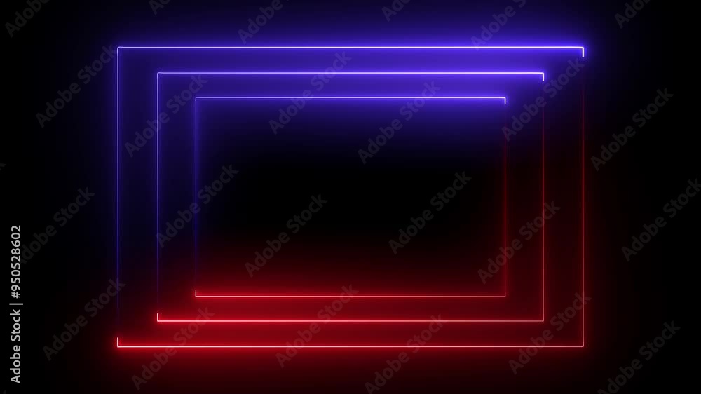 Abstract glowing neon red and blue color rectangle border frame ...