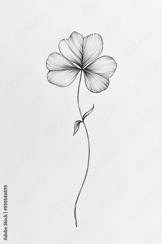 a minimalistic tattoo sketch of a single clover leaf, focusing on clean ...