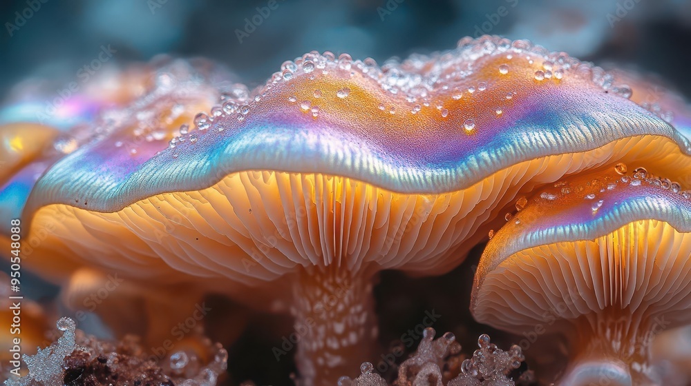 macro photograph of iridescent psilocybin mushroom rainbow hues ...
