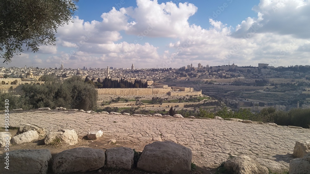 Overlooking Jerusalem from the Mount of Olives Stock Illustration ...