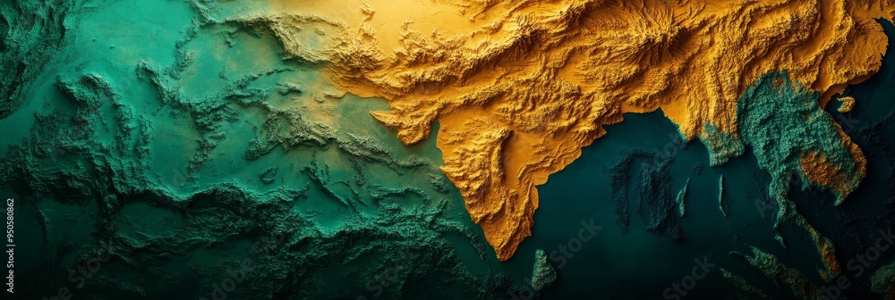 A vibrant and textured relief map of Asia, showcasing the mountainous ...