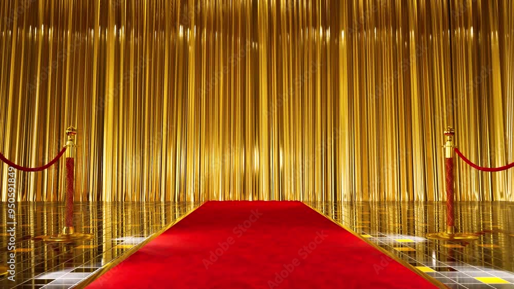 4k Red carpet animation. Golden red Carpet Stage with barrieres Stock ...