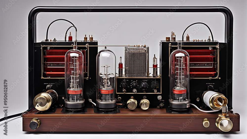 vintage tube amplifier with indicators for listening to music. Device ...