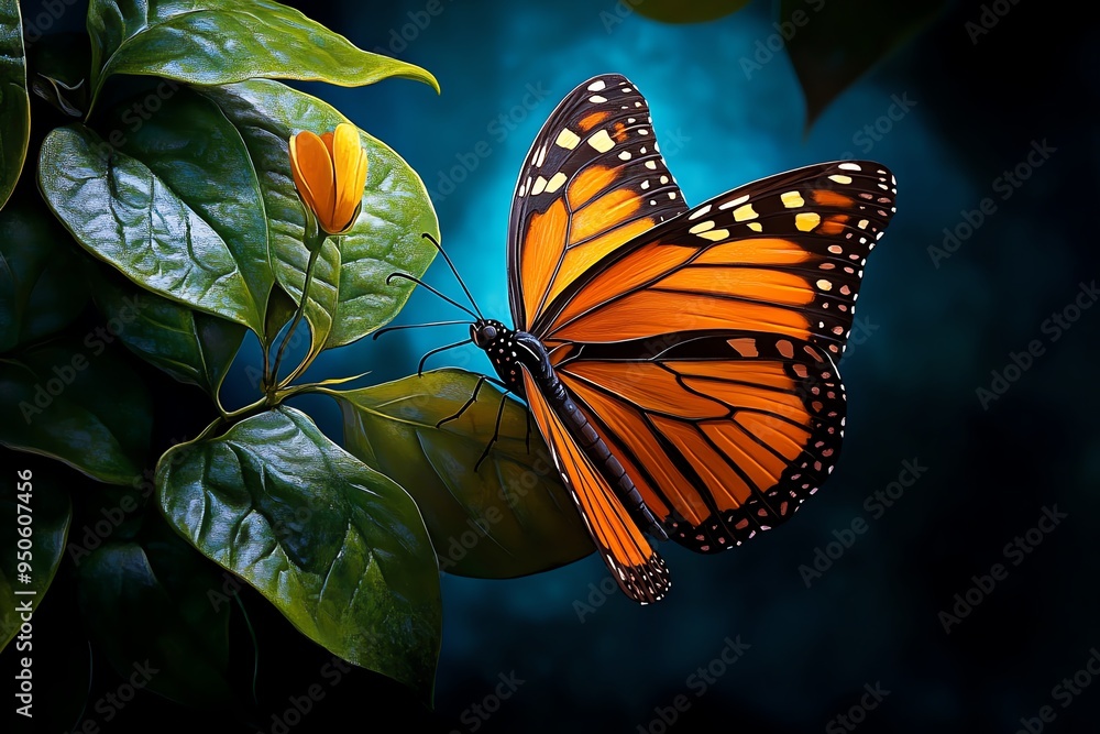 Butterfly at dawn, depicted in an artwork where the first light of day ...