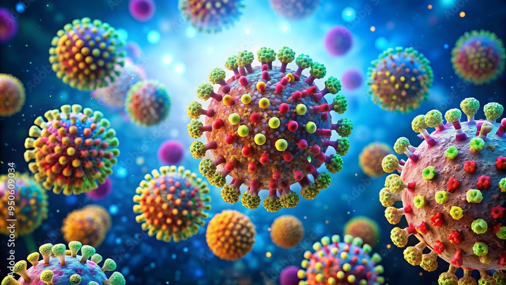 Microscopic view of Hepatitis virus particles, 3D illustration of ...