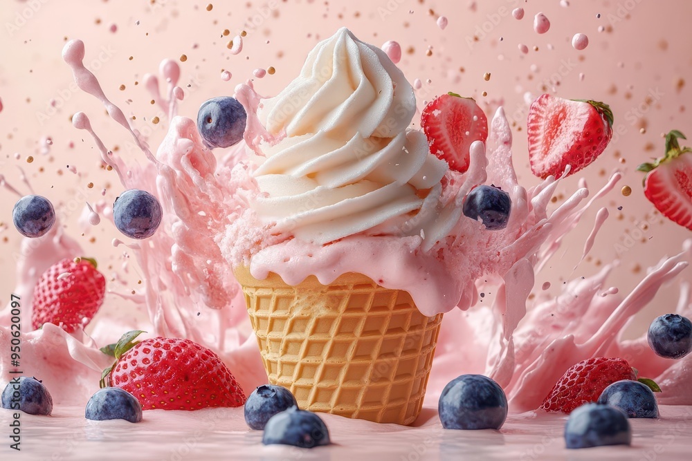 whimsical ice cream catastrophe vanilla cone shatters midair ...