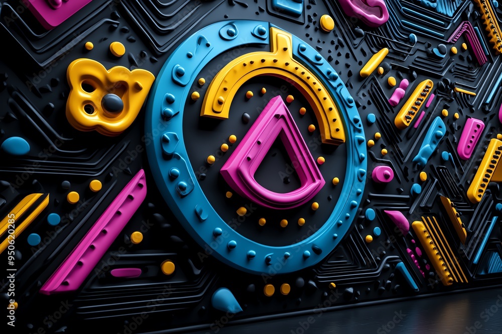 80s style pop art design with neon colors and bold shapes, captured in ...