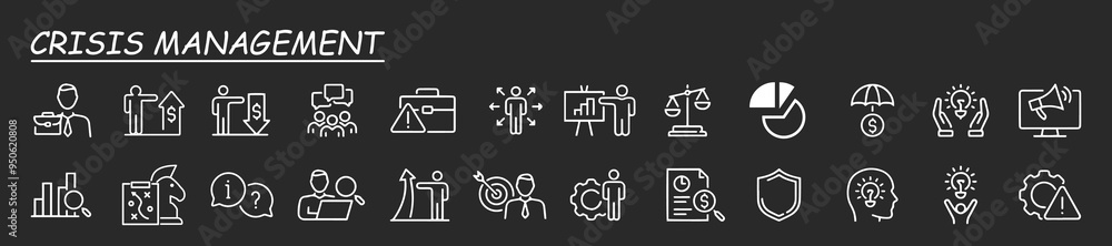 Risk Management web icon set in line style. Risk analysis, risk ...