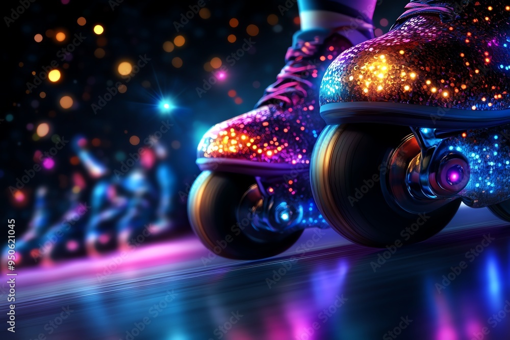 80s style roller rink party with disco balls and colorful lights ...