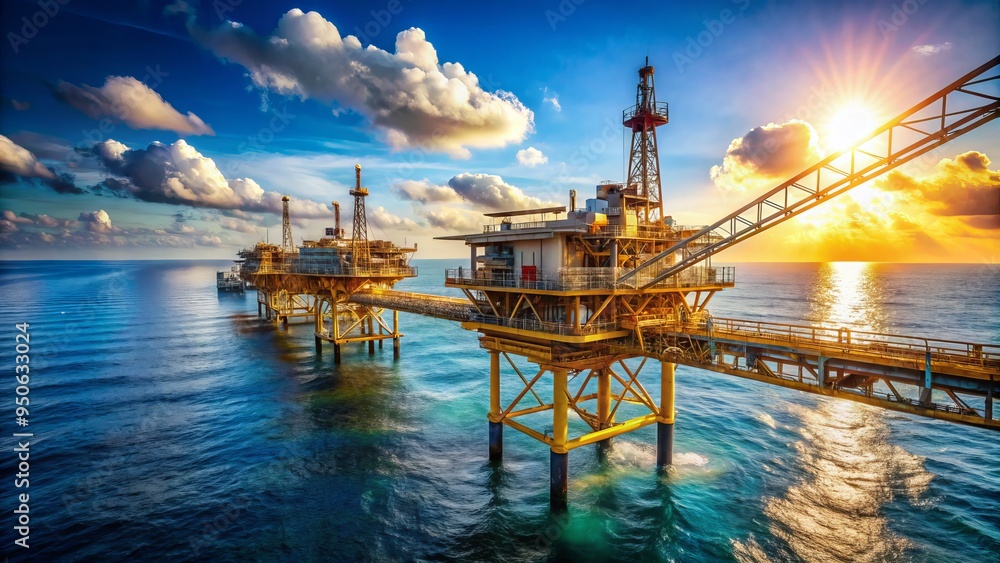 Rigorous oil platform operation in the Gulf of Mexico, with massive ...