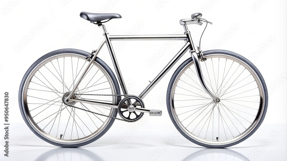 Shiny silver bicycle isolated on a crisp white background, sleek wheels ...