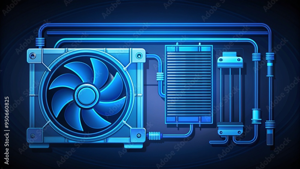 Stylish blue illustration of a cooling system icon featuring a fan ...