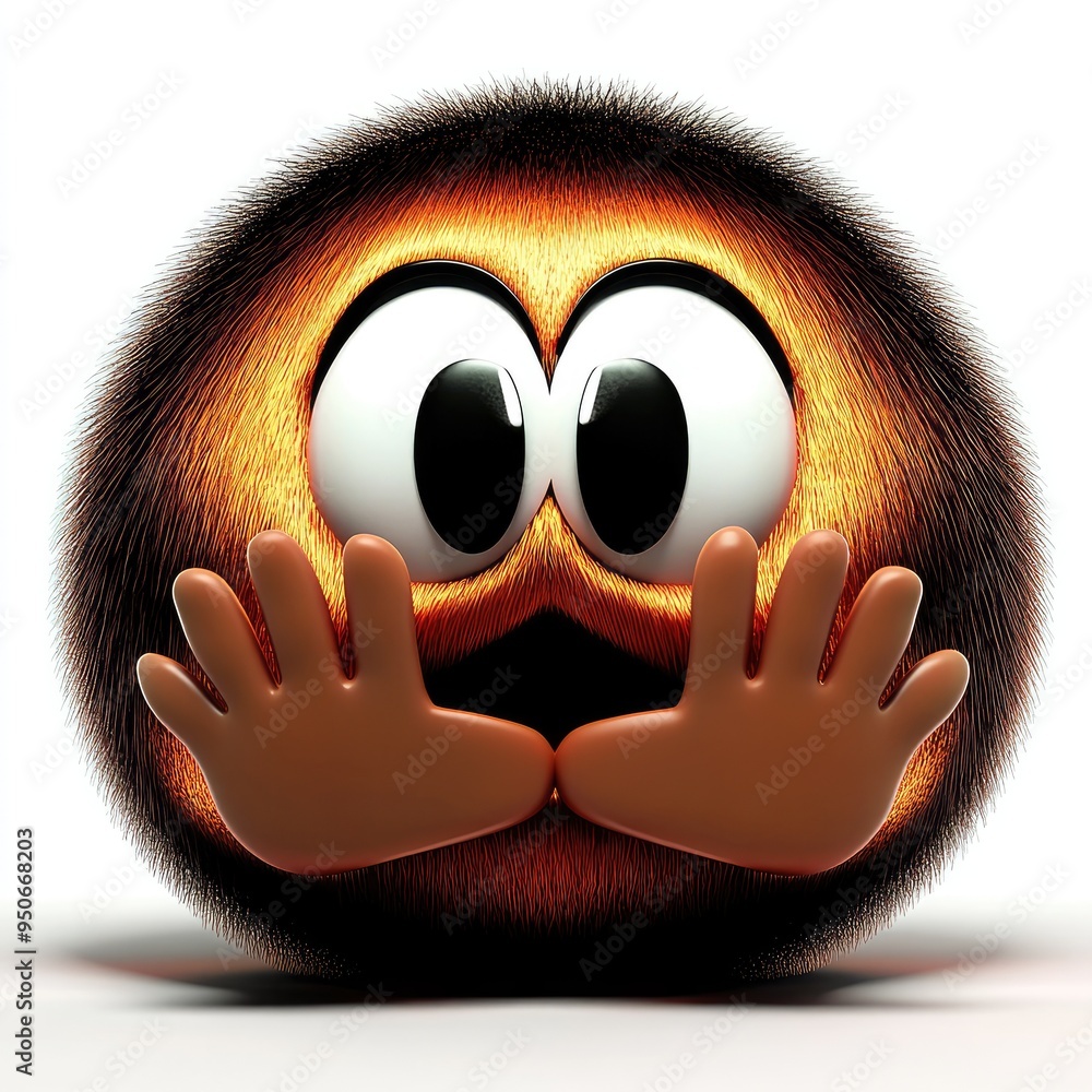 A whimsical 3D shocked emoji with wide-open eyes and hands on cheeks. A ...