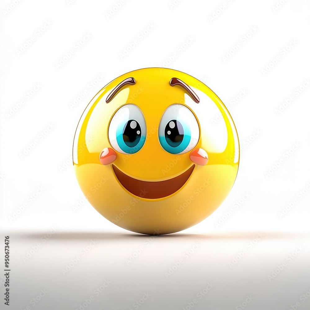 Yellow smiley face with raised eyebrows and open mouth. A joyful and ...