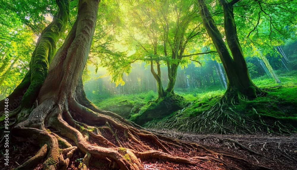 magical forest in summer beautiful nature scenery colorful trees and ...
