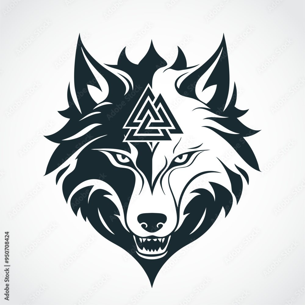 fenrir viking mythology wolf head with valknut symbol Stock Vector ...
