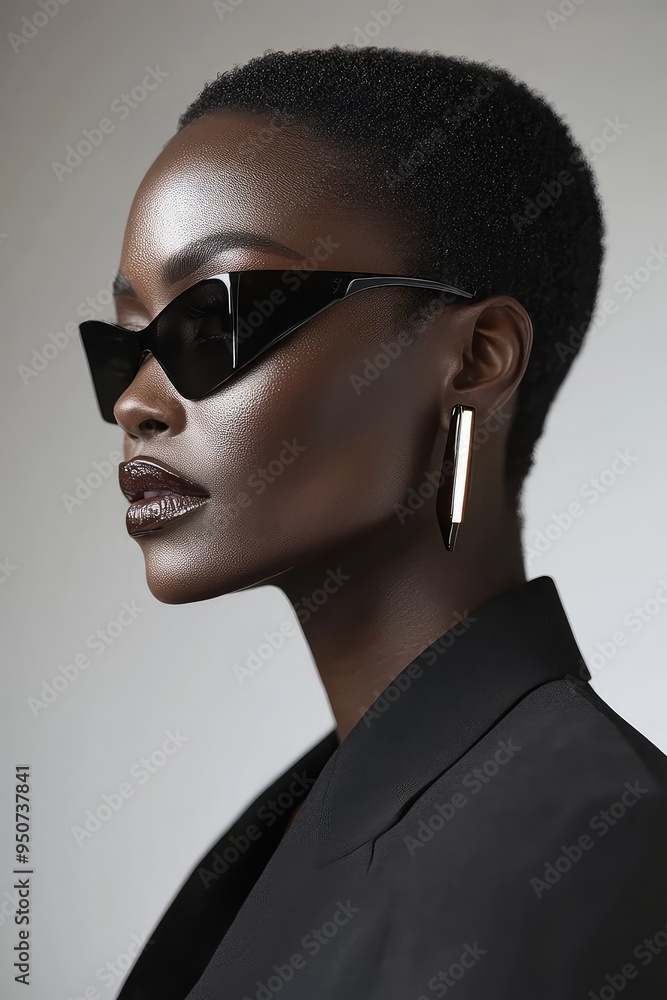 Elegant Side Profile of Person in Textured Black Blazer, Highlighting ...
