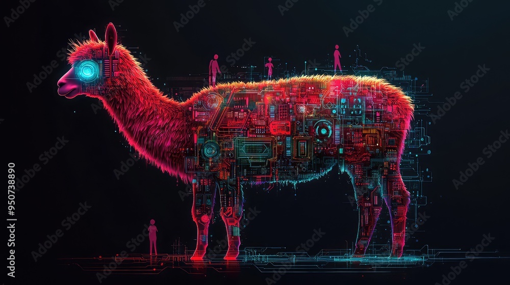 Stylized Alpaca with Circuitry and Human Figures: A Fusion of ...