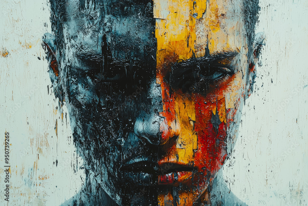 A painting of a figure with only parts of their body visible, the rest ...